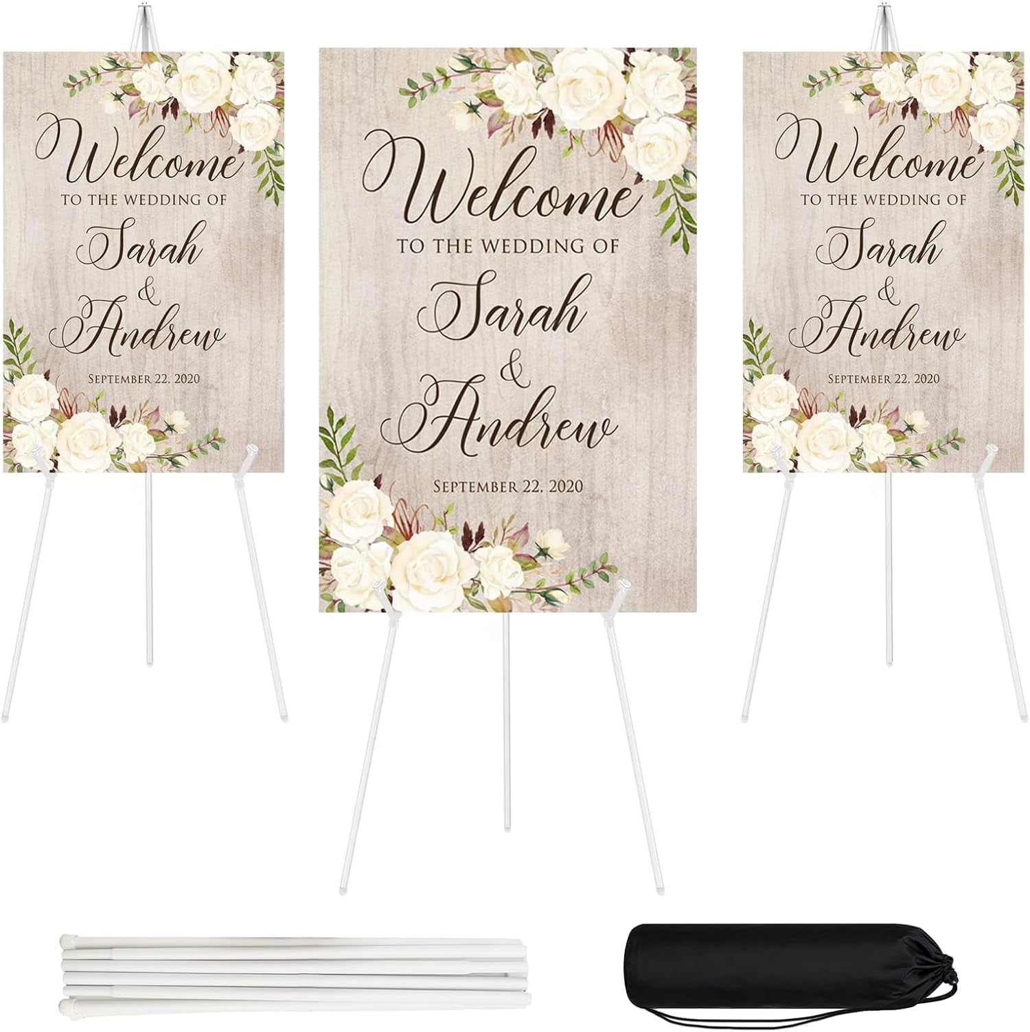 3 count White Easel Stand for Wedding Sign Stand, 66 Inch Lightweight ...