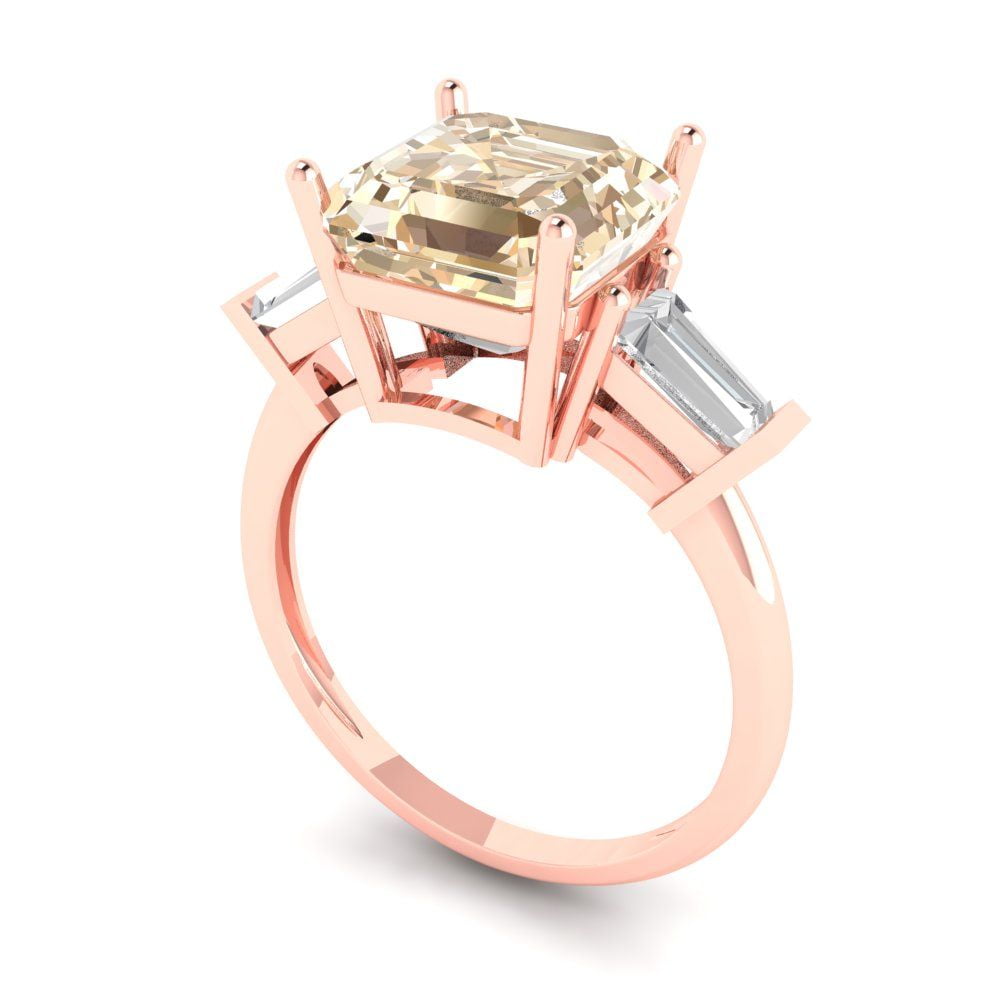 3 ct Brilliant Asscher Cut VVS1 Clear Zircon 18K Rose Solid Gold Three ...