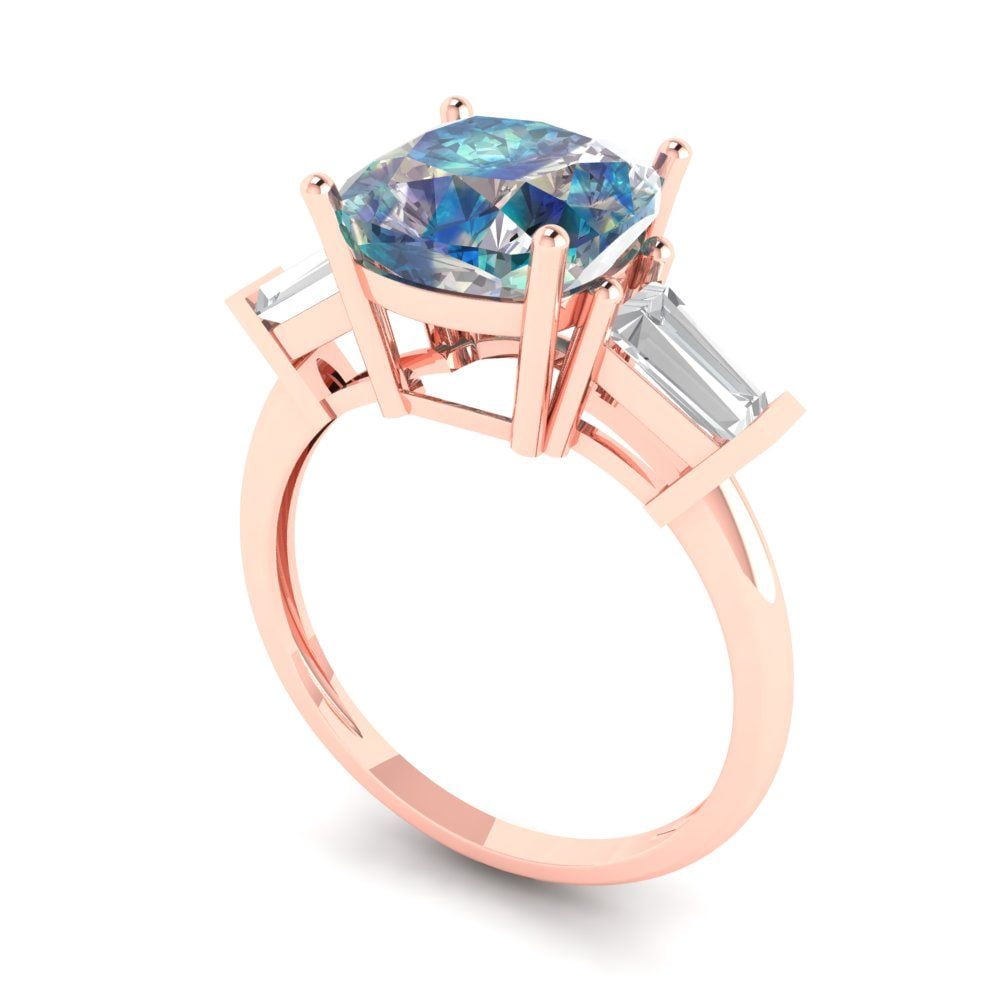 3 ct Cushion Cut Blue Moissanite Three-Stone Engagement Ring for Women ...