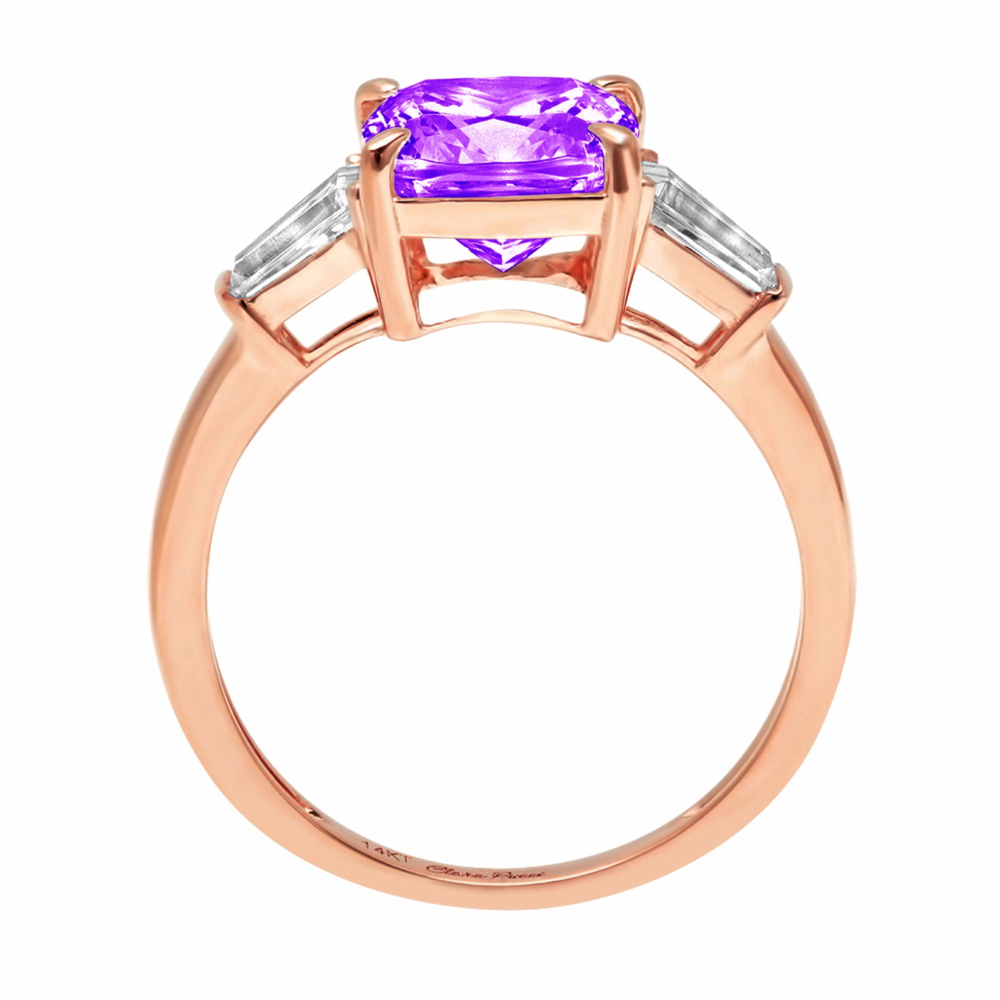 3 ct Cushion Cut Natural Amethyst Three-Stone Engagement Ring for Women ...