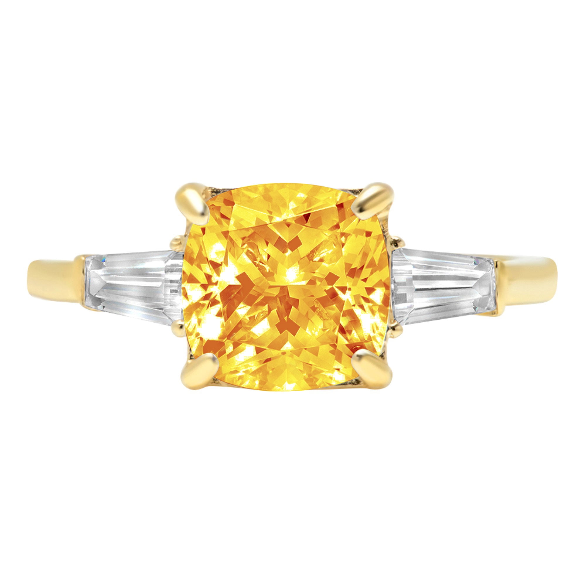 3 ct Cushion Cut Natural Citrine 3 Stone 18K Yellow Gold Womens ...