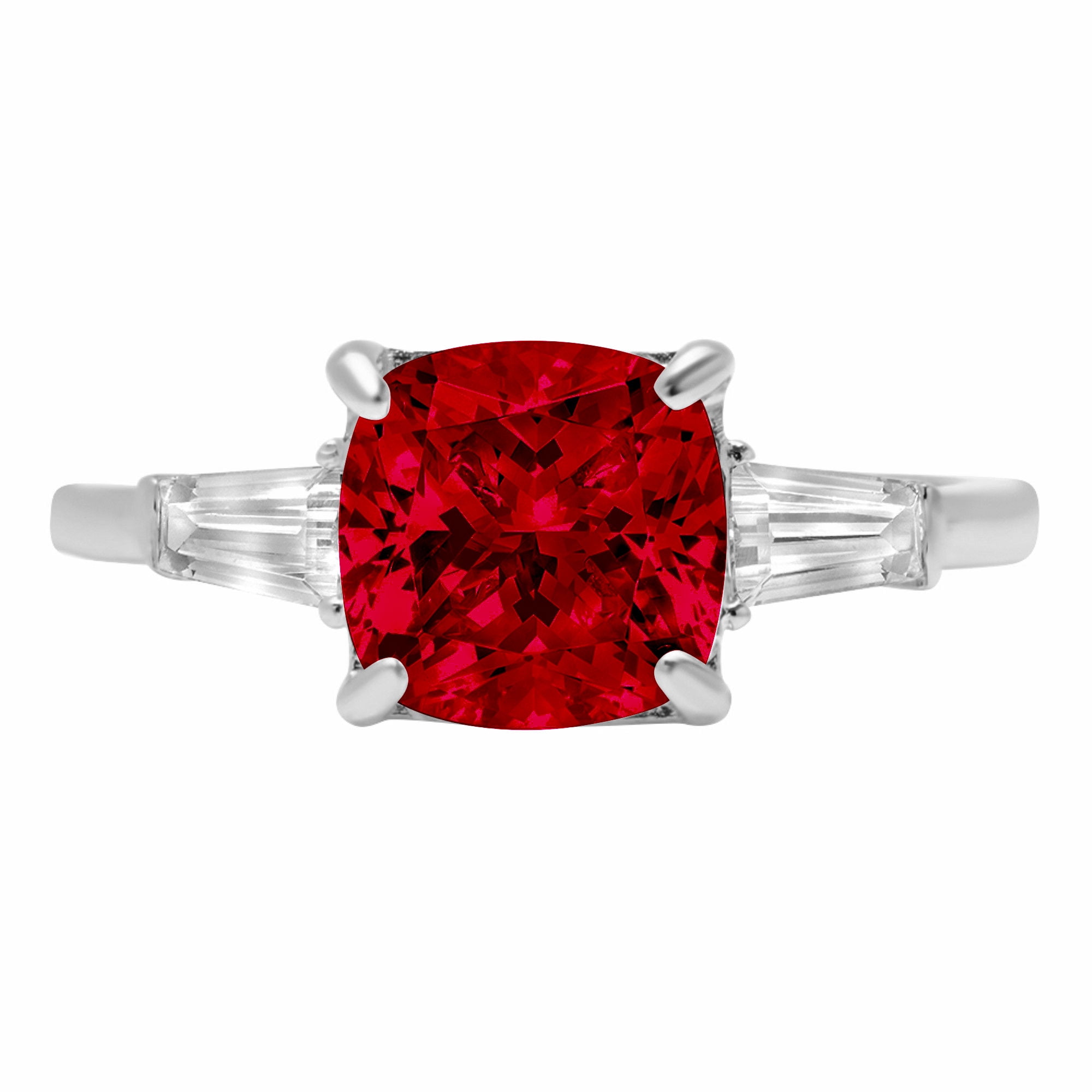 3 ct Cushion Cut Natural Garnet 3 Stone 18K White Gold Womens ...