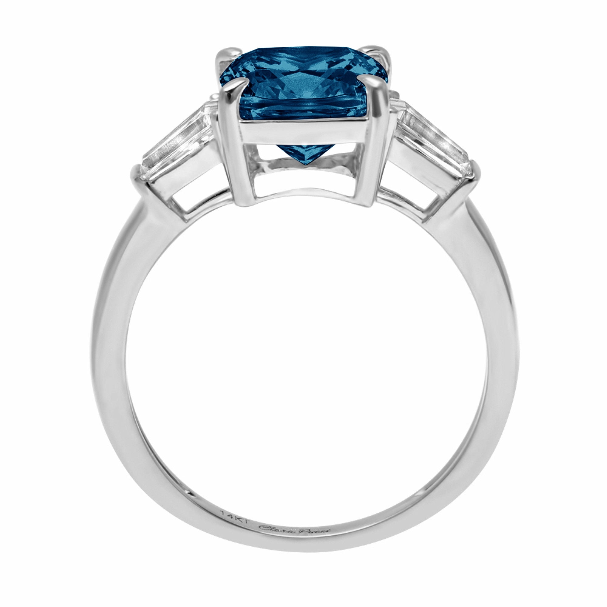 3 ct Cushion Cut Natural London Blue Topaz Three-Stone Engagement Ring ...