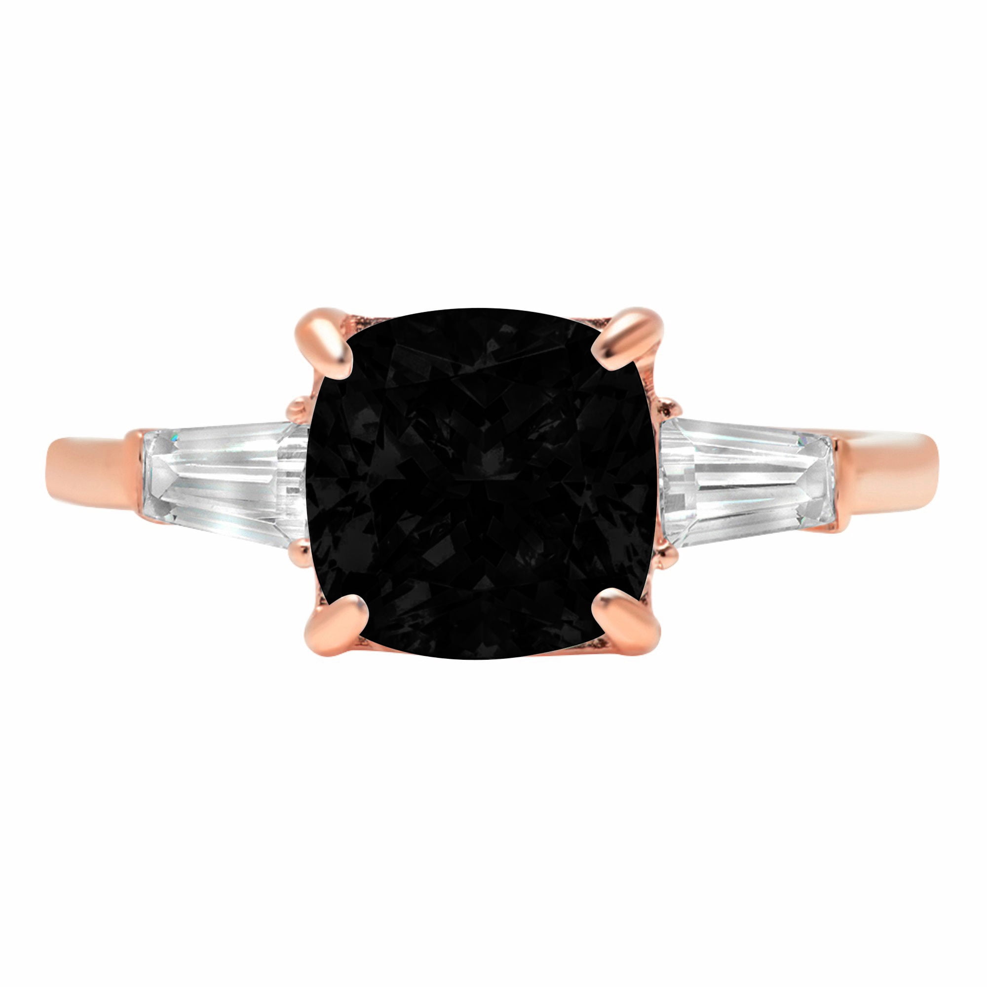 3 ct Cushion Cut Natural Onyx 3 Stone 18K Rose Gold Womens Engagement ...
