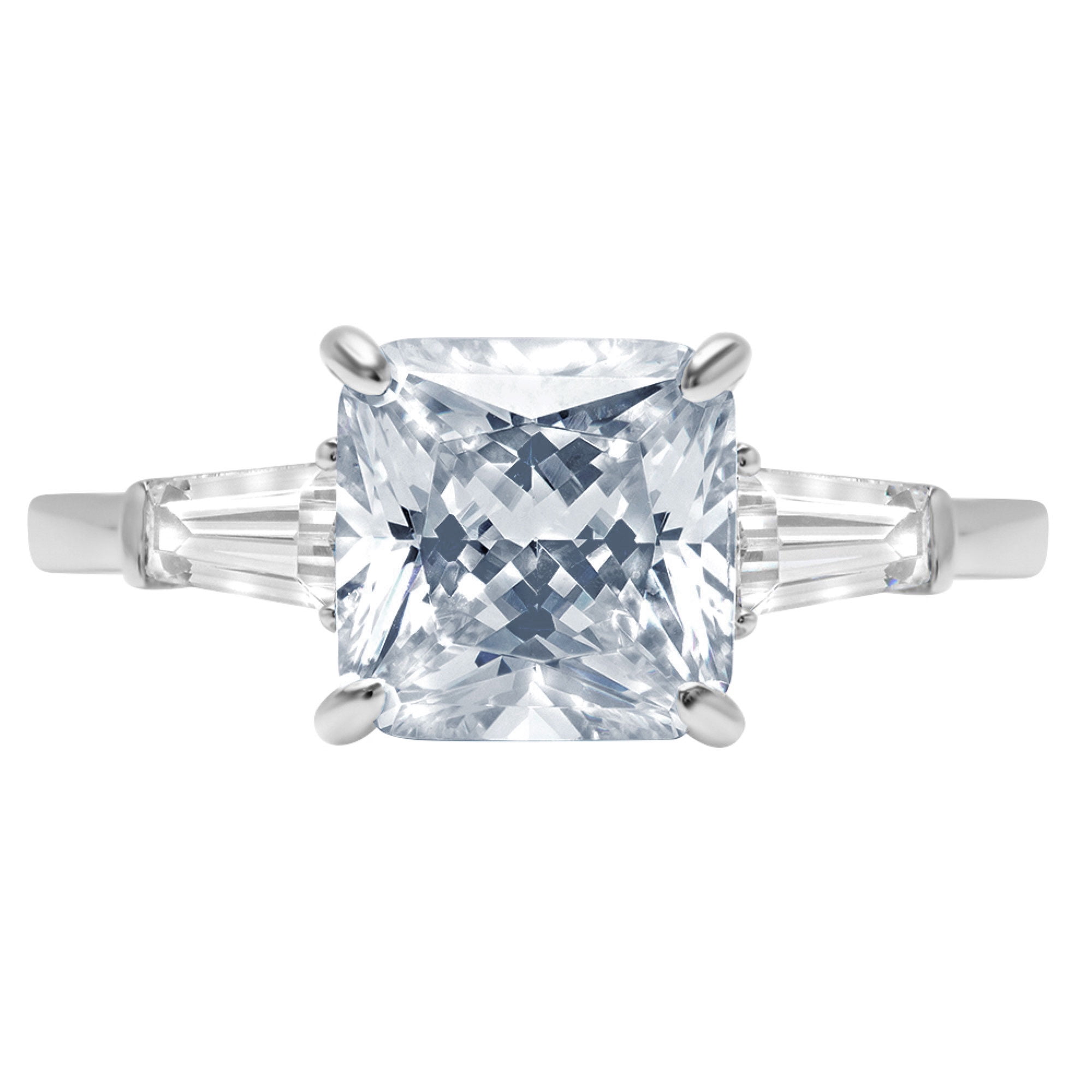 3 ct Cushion Cut Simulated Blue Diamond 3 Stone 14K White Gold Womens ...