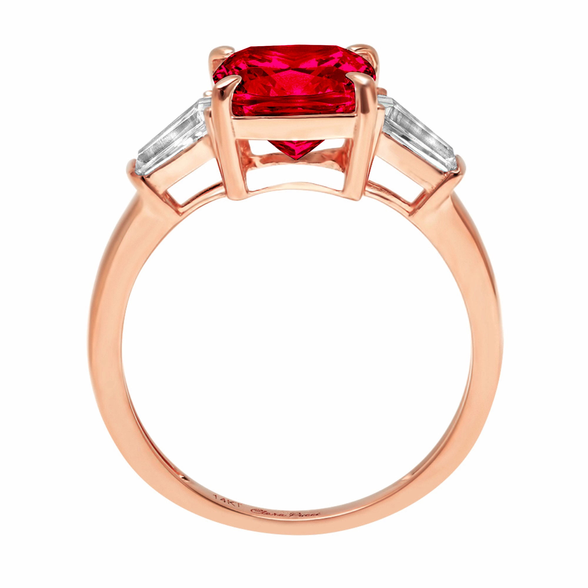 3 ct Cushion Cut Simulated Ruby Three-Stone Engagement Ring for Women in 18K Rose Gold - Walmart.com