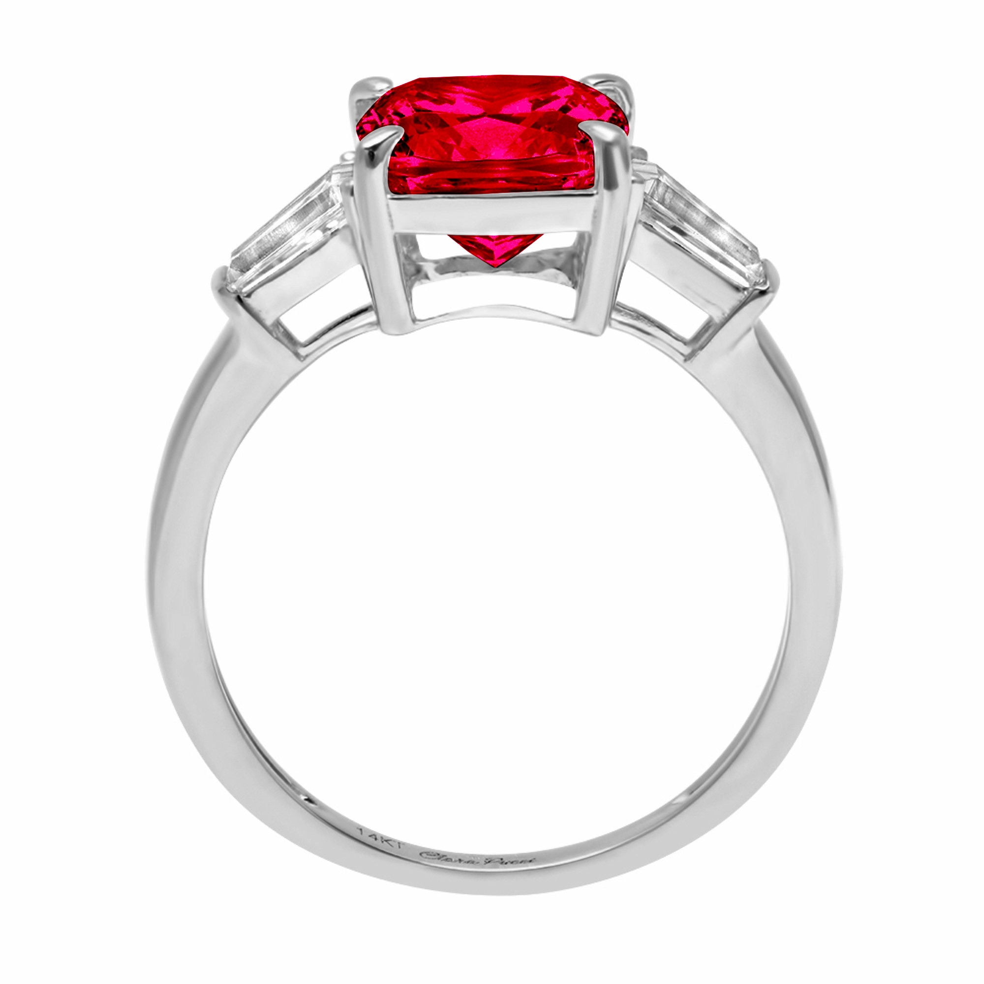 3 ct Cushion Cut Simulated Ruby Three-Stone Engagement Ring for Women ...