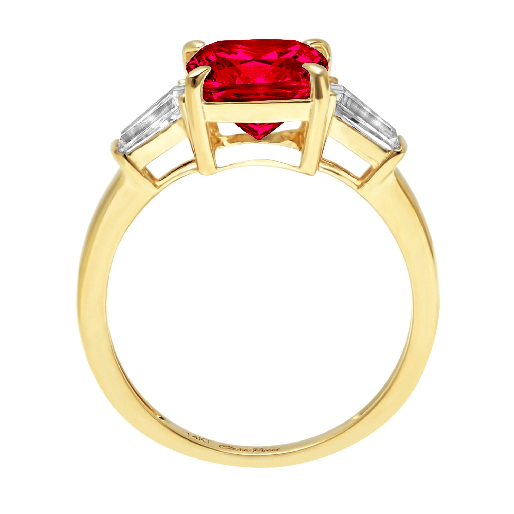 3 ct Cushion Cut Simulated Ruby Three-Stone Engagement Ring for Women ...