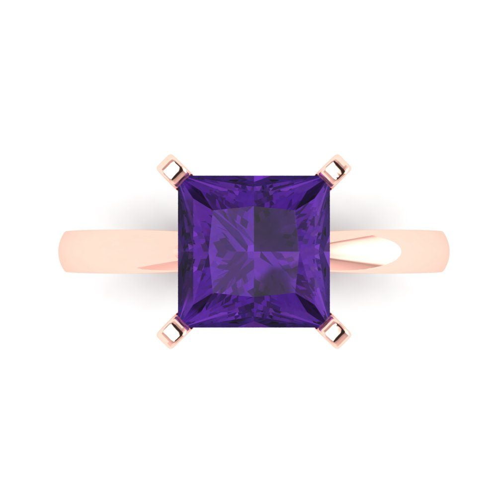 3 ct Princess Cut Natural Amethyst Solitaire 14K Rose Gold Womens ...