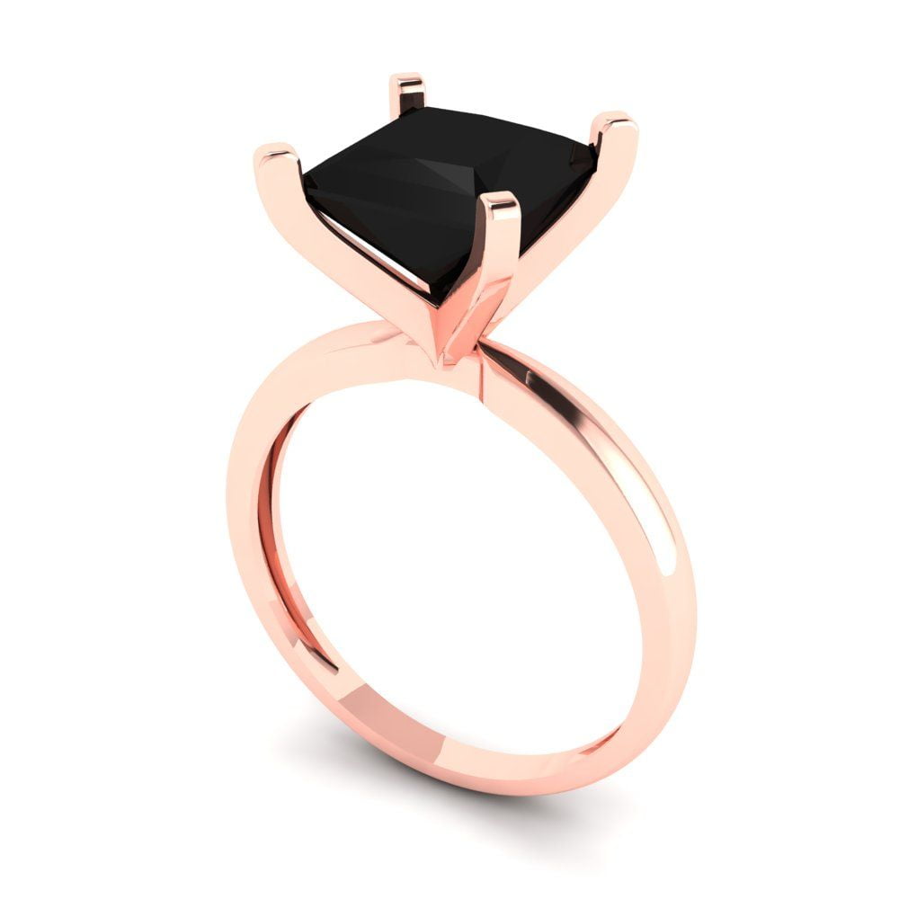 3 ct Princess Cut Natural Onyx Solitaire Engagement Ring for Women in 18K Rose Gold - Walmart.com