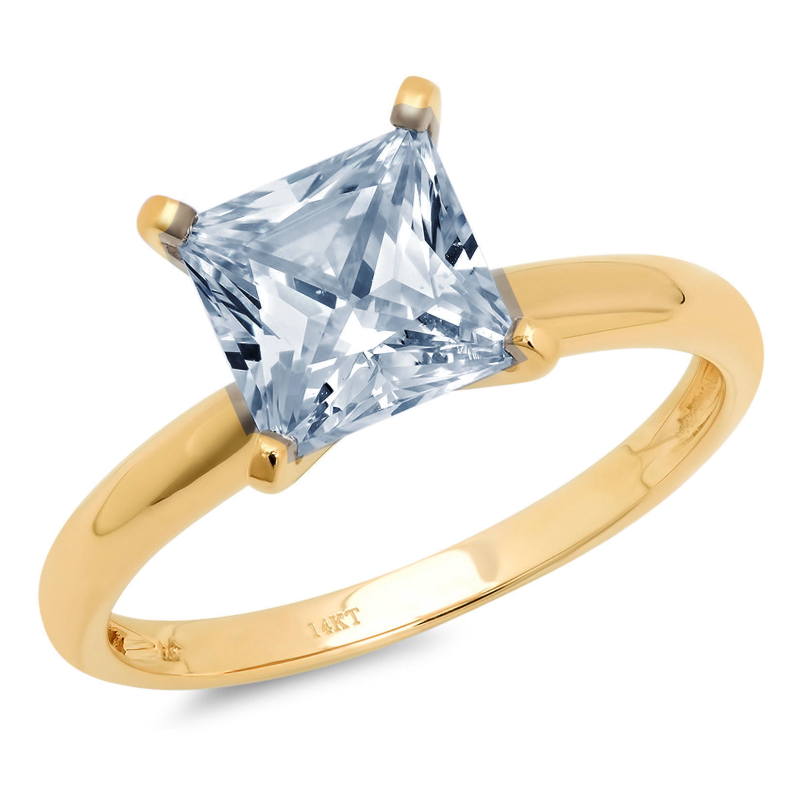 3 ct Princess Cut Natural Sky Blue Topaz Solitaire 18K Yellow Gold ...