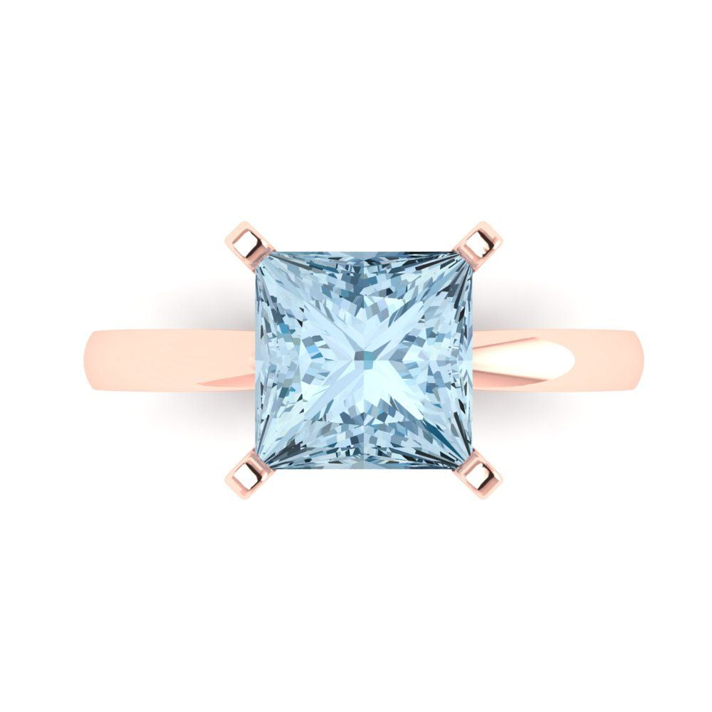 3 ct Princess Cut Simulated Blue Diamond Solitaire 18K Rose Gold Womens ...