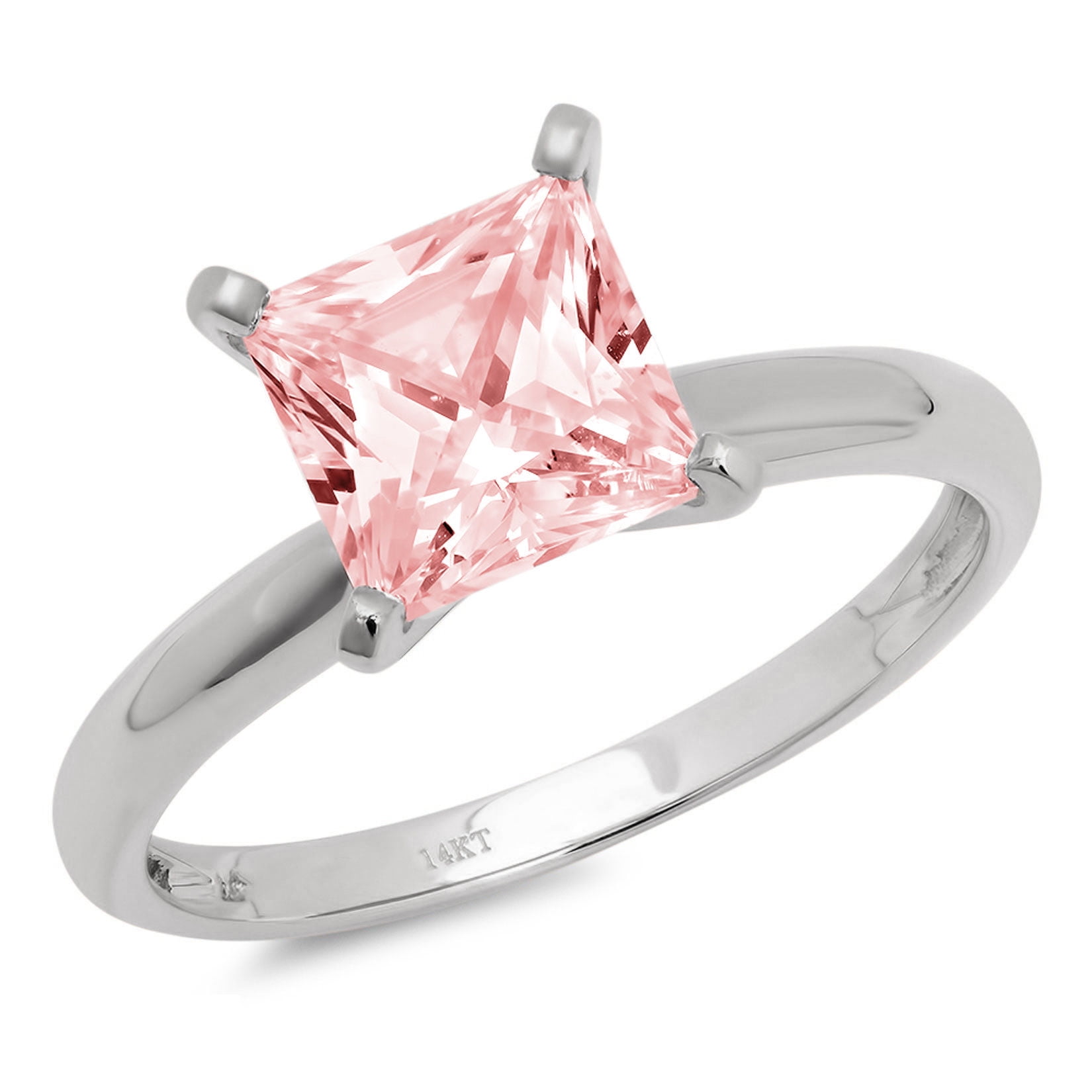 3 ct Princess Cut Simulated Pink Diamond Solitaire 18K White Gold ...