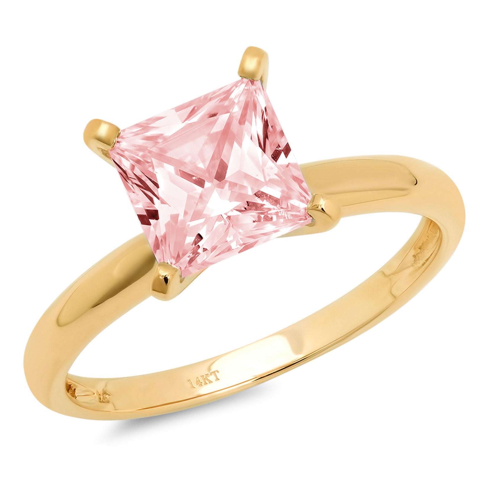 3 ct Princess Cut Simulated Pink Diamond Solitaire 18K Yellow Gold ...