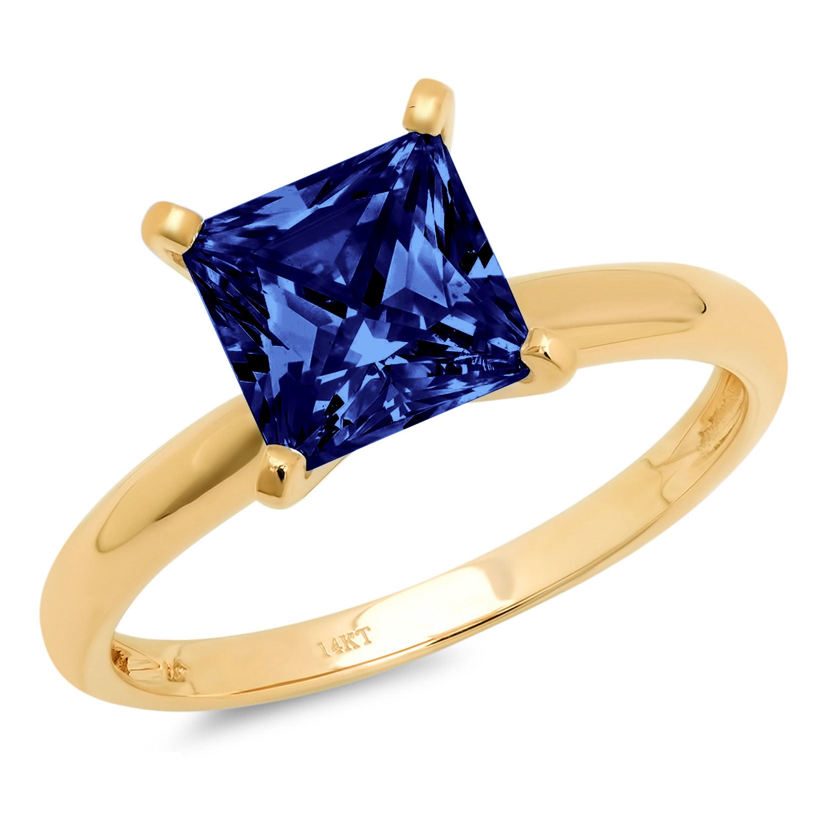 3 ct Princess Cut Simulated Tanzanite Solitaire 18K Yellow Gold Womens ...