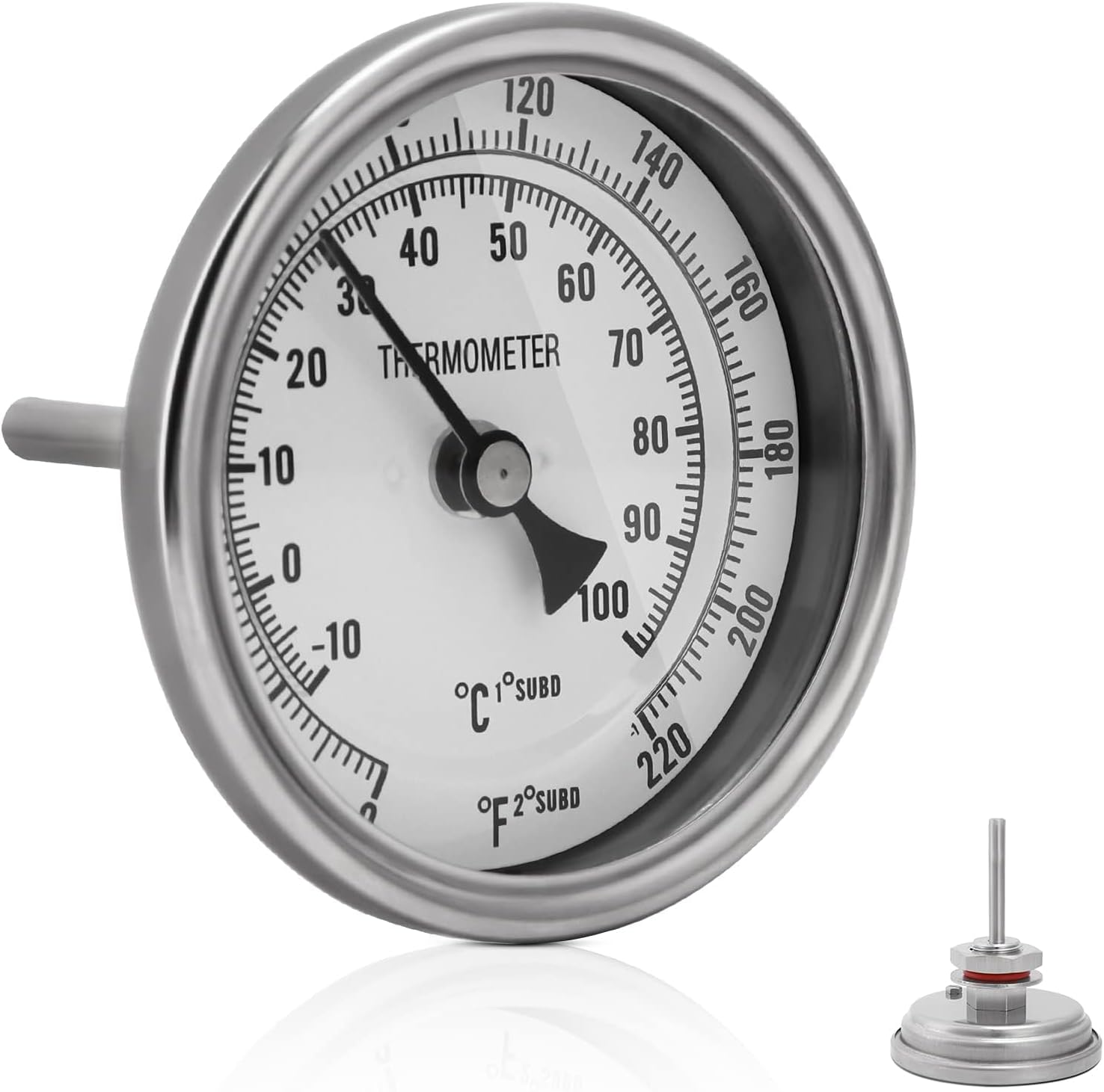 3" Dial 2" Probe 1/2 NPT Stainless Steel Thermometer Dial Thermometer 1 ...