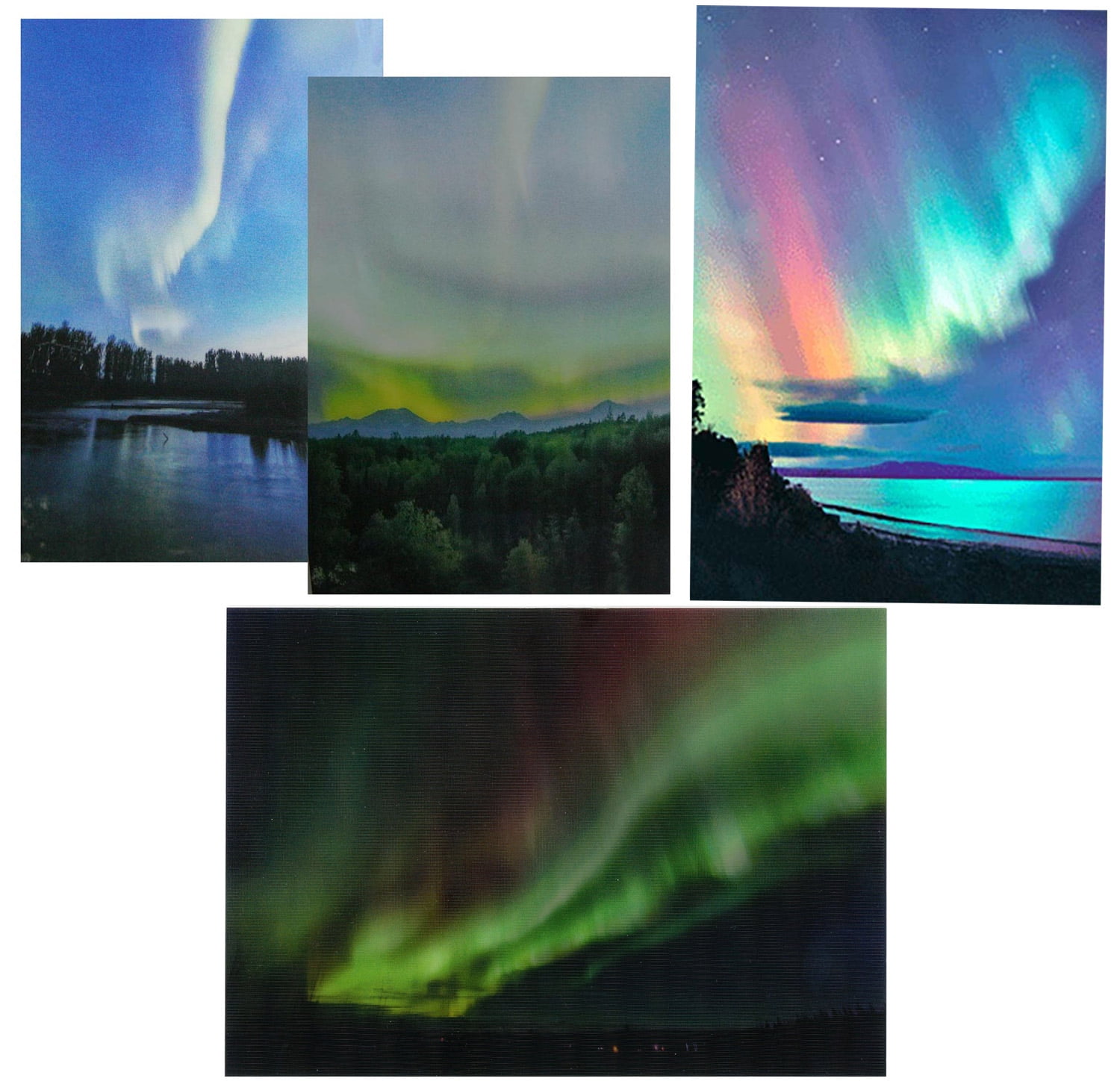 3 different AURORA BOREALIS Northern Lights - 3D Lenticular Postcard ...