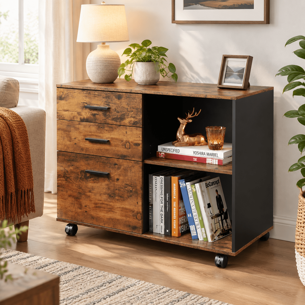 3-drawer Mobile File Cabinet Lateral Filing Rustic Brown - Walmart.com