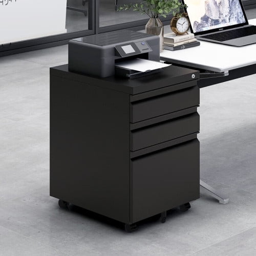 3-drawer mobile filing cabinet with lock, office storage filing cabinet ...