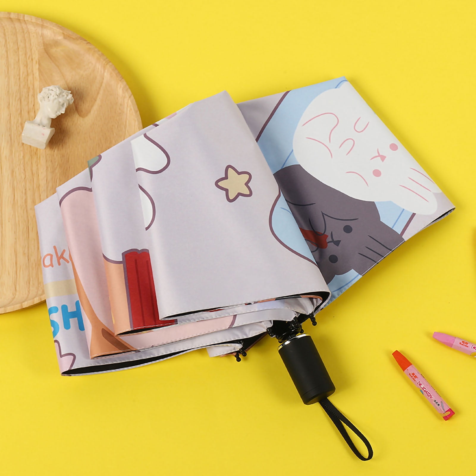 3-fold Student Rain Sun Protection, Vinyl Coated, Tea Theme Auto Open ...