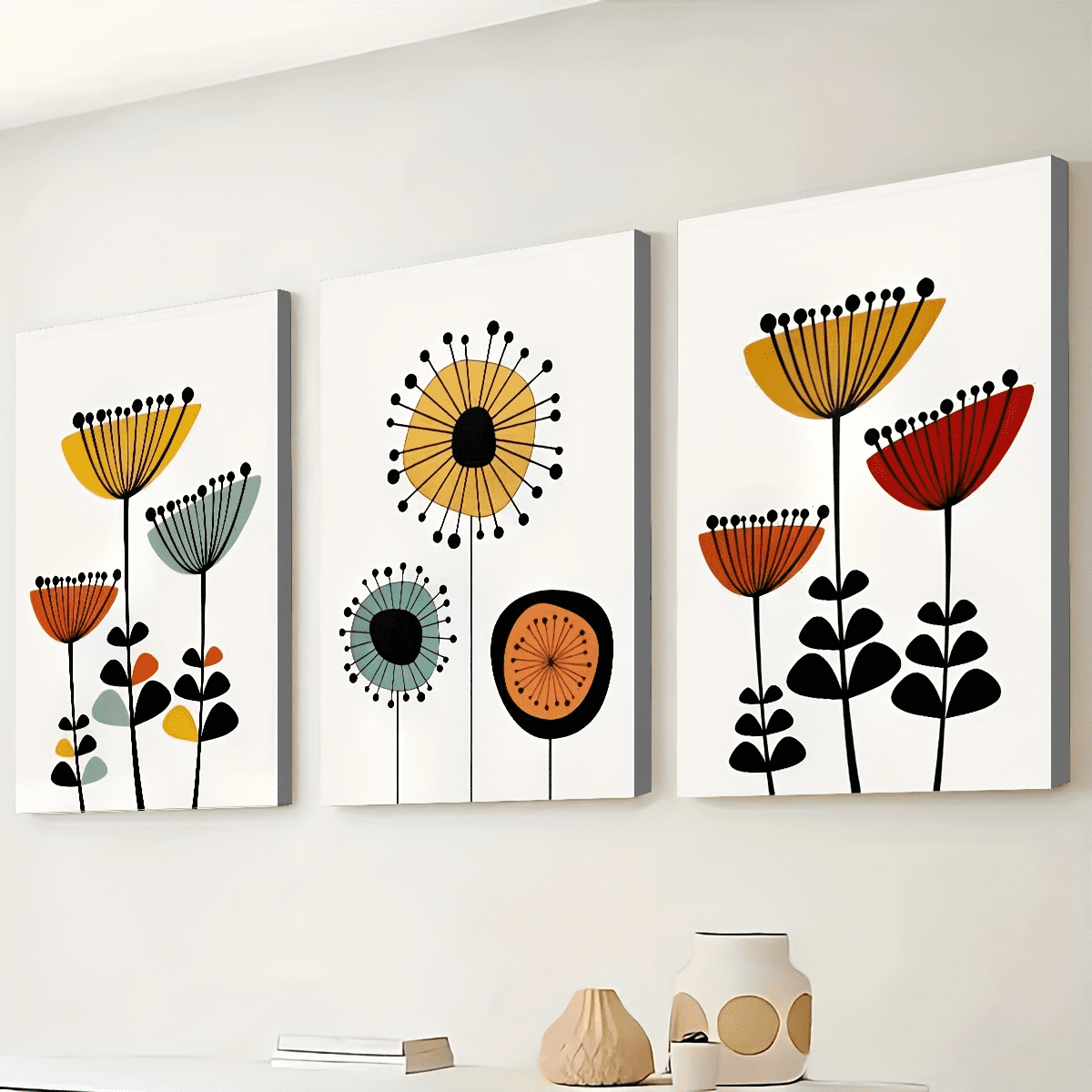 3 framed canvas paintings and posters, can be hung directly, modern ...