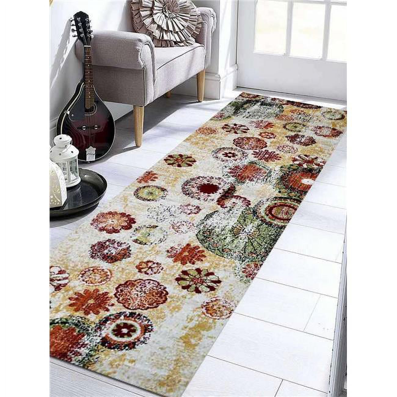 3 ft. 2 in. x 10 ft. Machine Woven Heatset Polypropylene Floral Runner ...