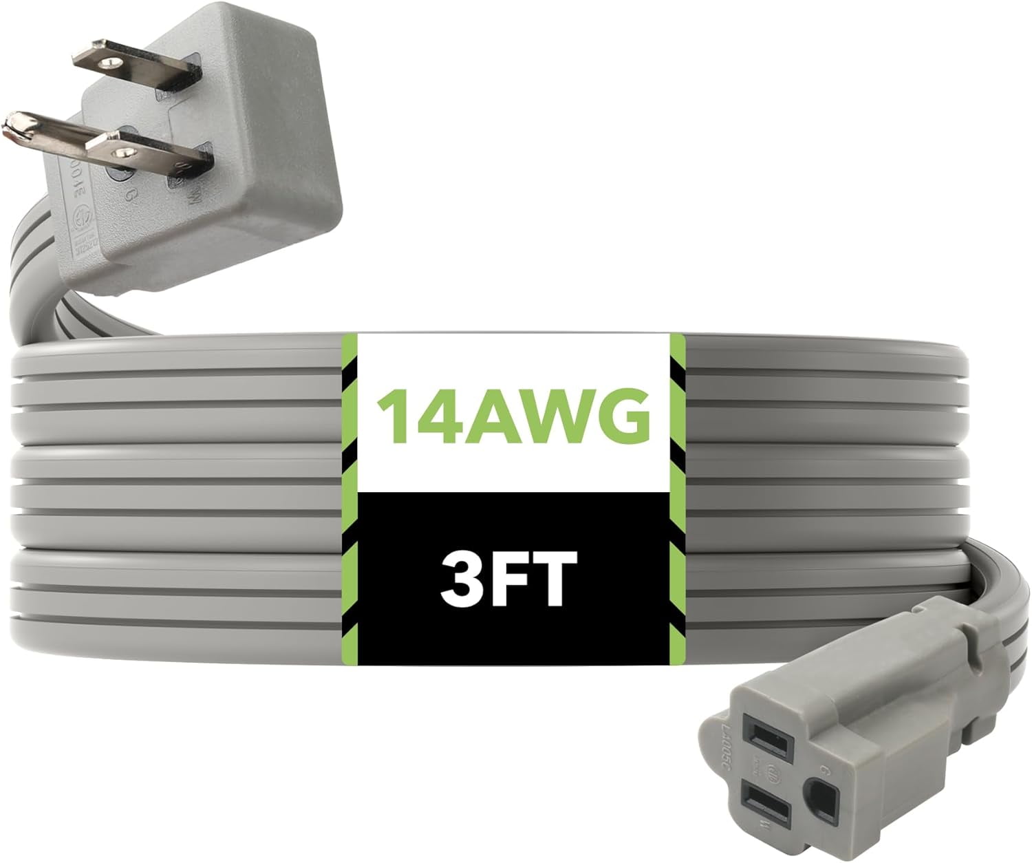 3 ft Appliance Extension Cord 15-Amp Heavy Duty Power Cord, 14/3 SPT-3 ...