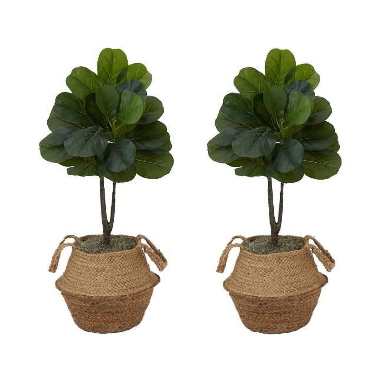 3 ft. Artificial Fiddle Leaf Fig Tree with Handmade Cotton & Jute Woven ...