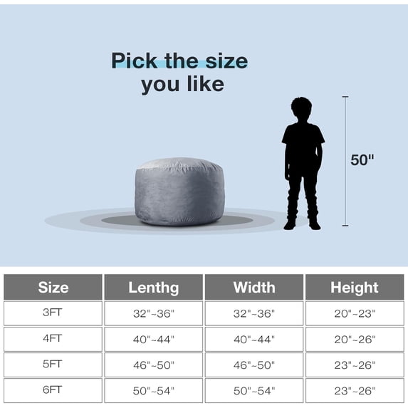 3 ft Bean Bag Chair for Adults and Kids with Memory Foam Filling, Soft ...