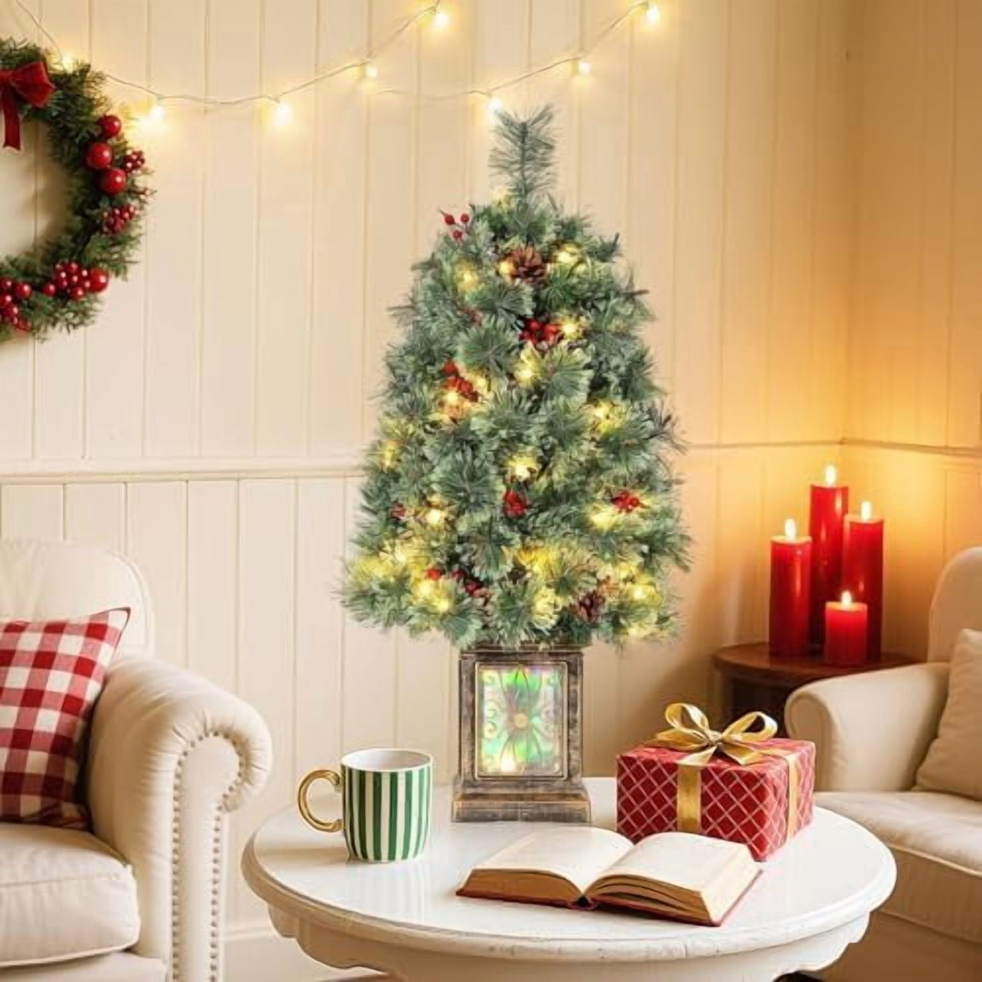 3 ft Christmas Pine Tree Flowering Pine Needle Mixed Potted Tree 110 ...