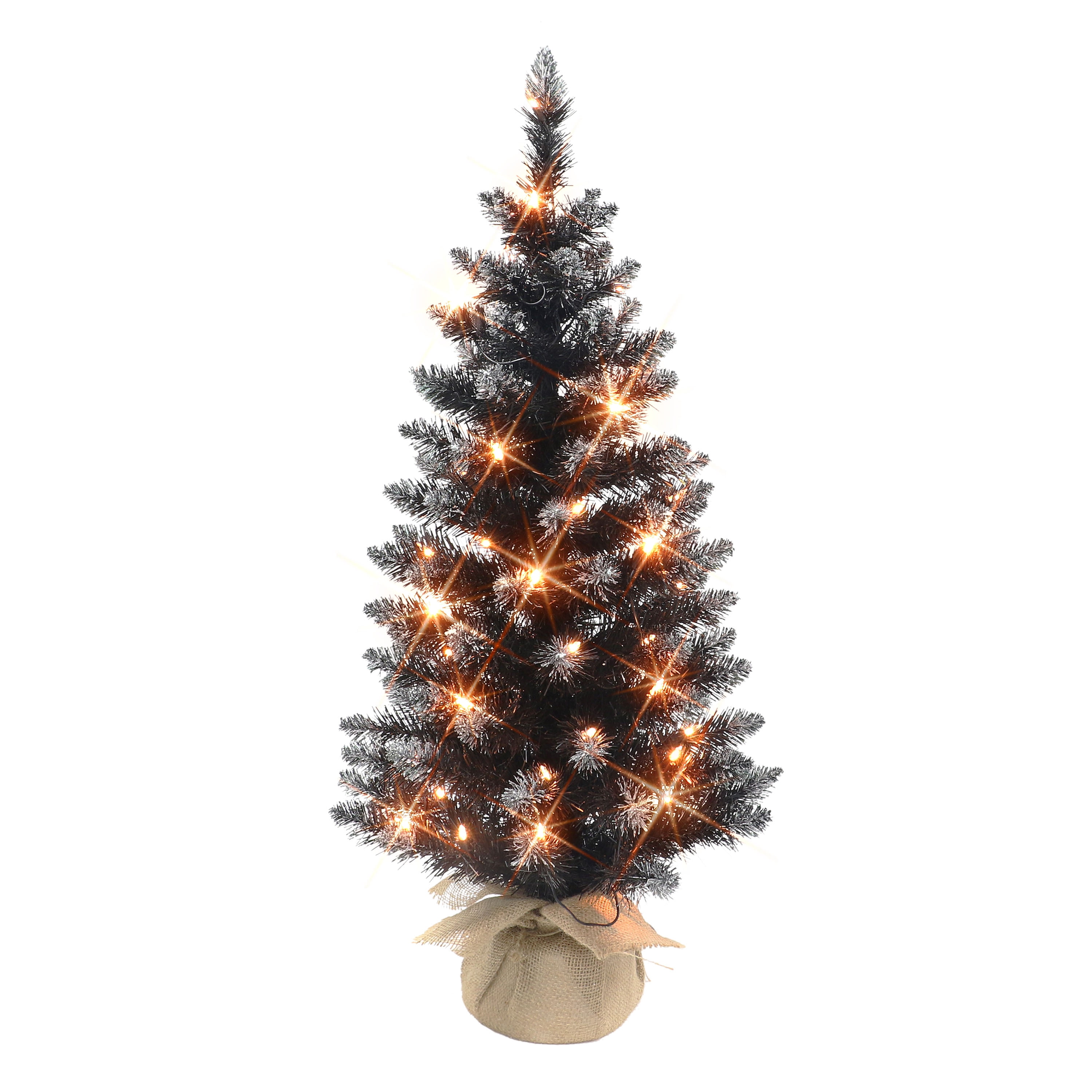 3 ft Pre-lit Black Tree 97 Tips 50 UL Clear Incandescent Lights Burlap ...