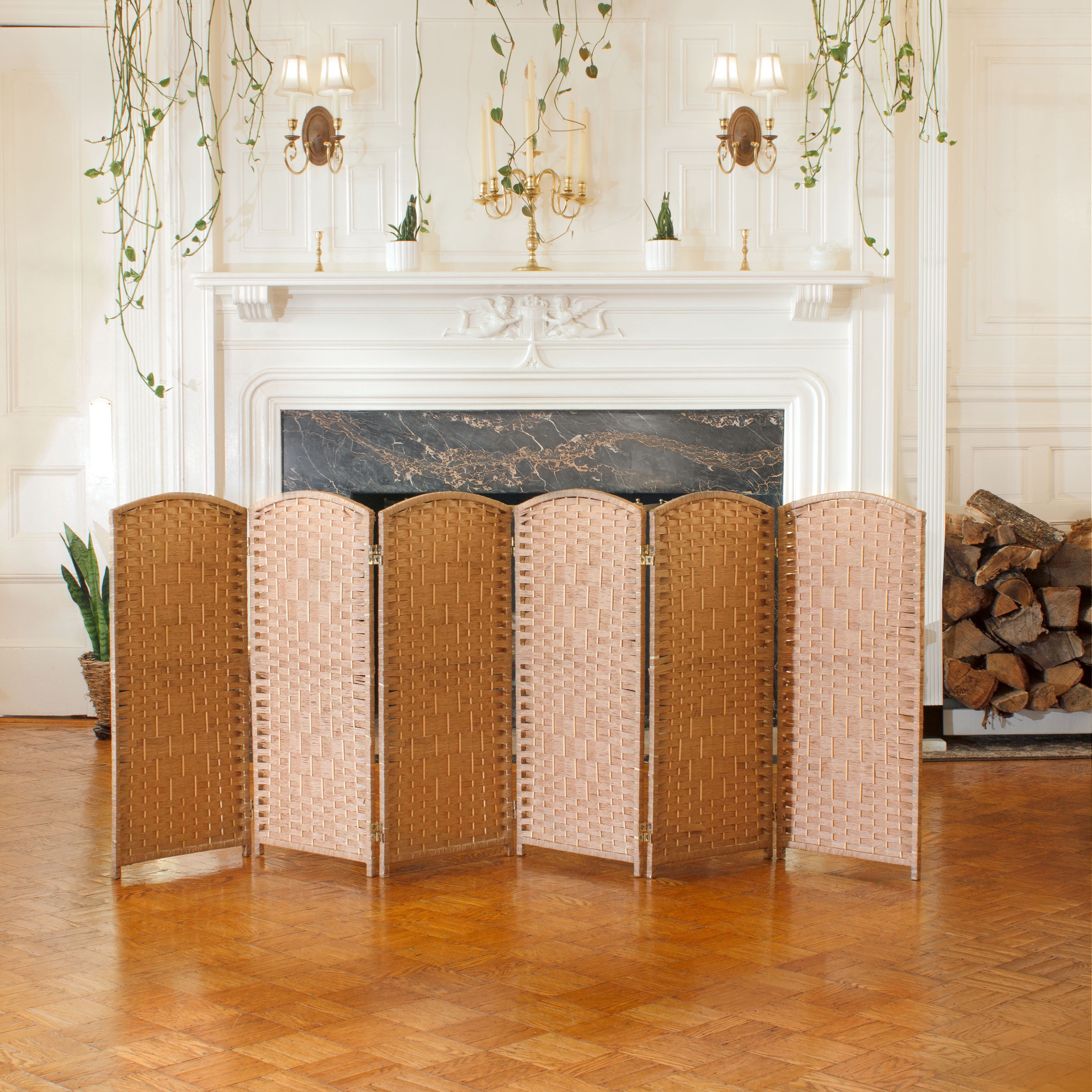 3 ft. Short Diamond Weave Fiber Folding Screen - Natural - 6 Panel ...