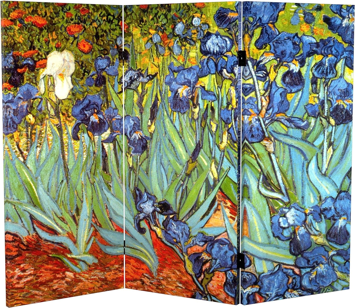 3 ft. Short Double Sided Works of Van Gogh Canvas Folding Screen Irises ...