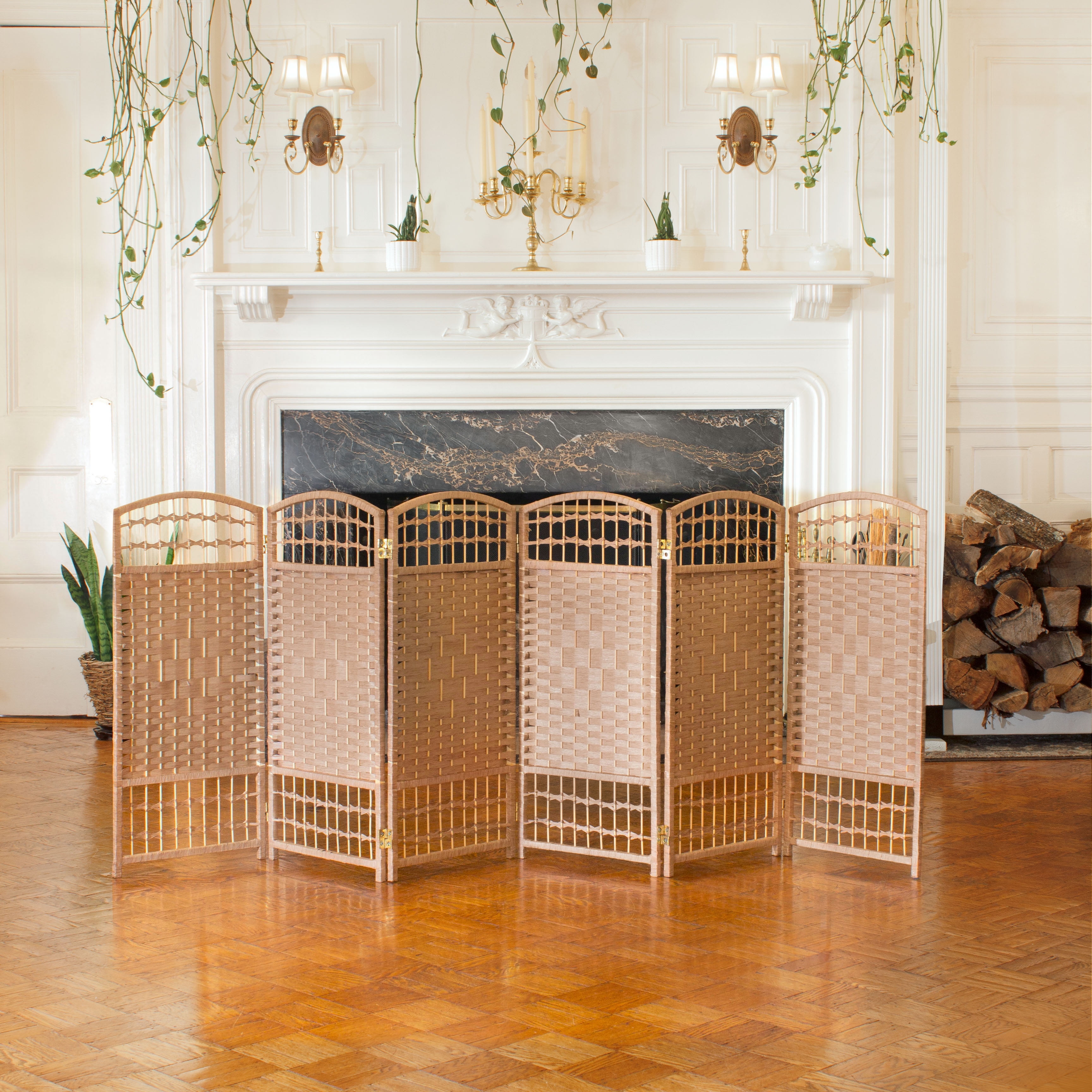 3 ft. Short Fiber Weave Folding Screen - Natural - 6 Panels - Walmart.com