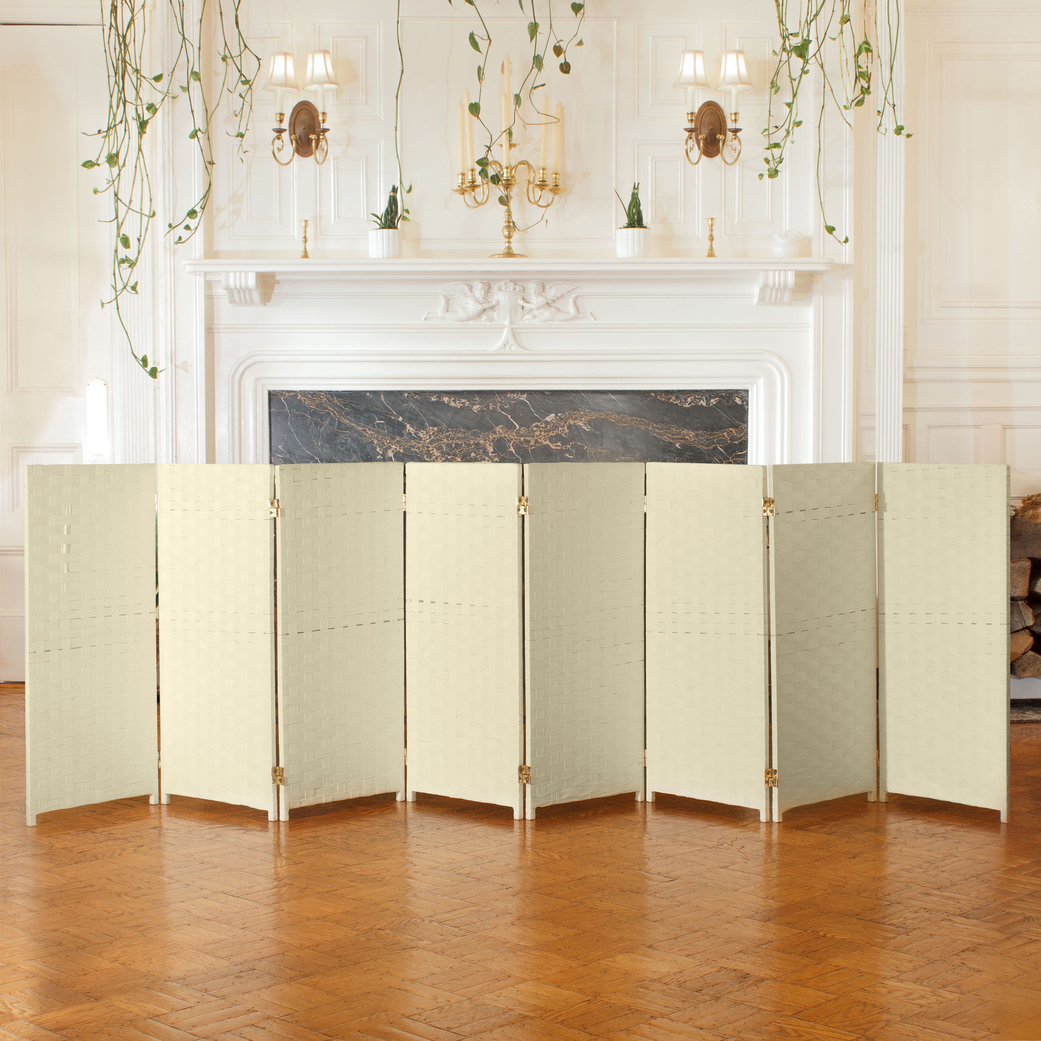 3 ft. Short Woven Fiber Folding Screen - 8 Panel - Cream - Walmart.com