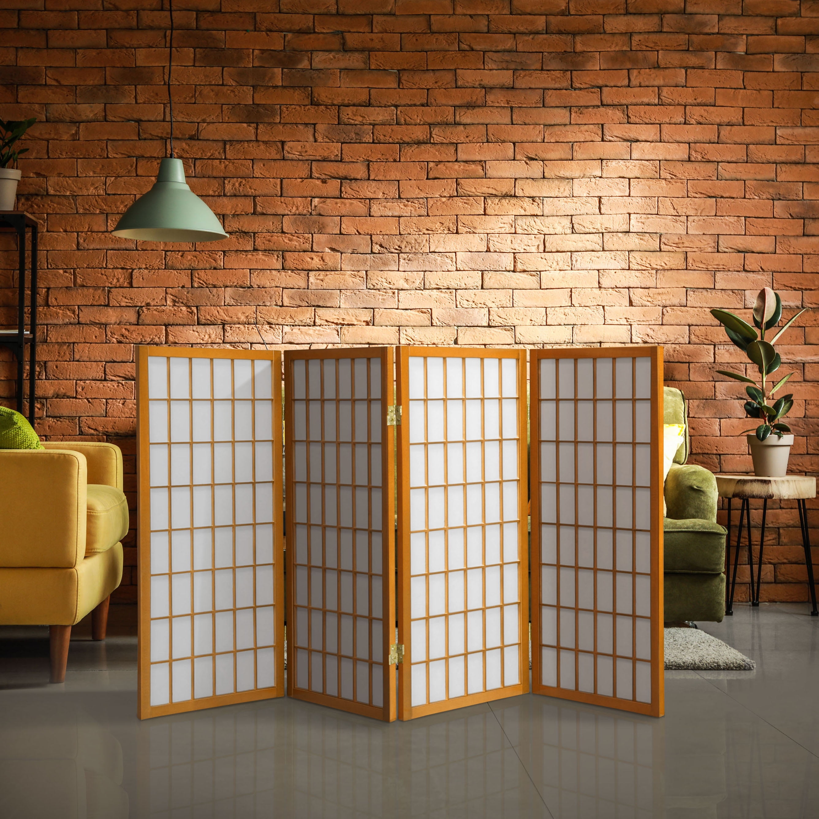 3 ft. Tall Classic Japanese Window Pane Lattice Privacy Screen - Honey ...