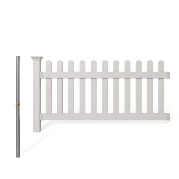 3 ft. x 6 ft. Newport Picket Fence W/Post and No-Dig Steel Pipe Anchor ...