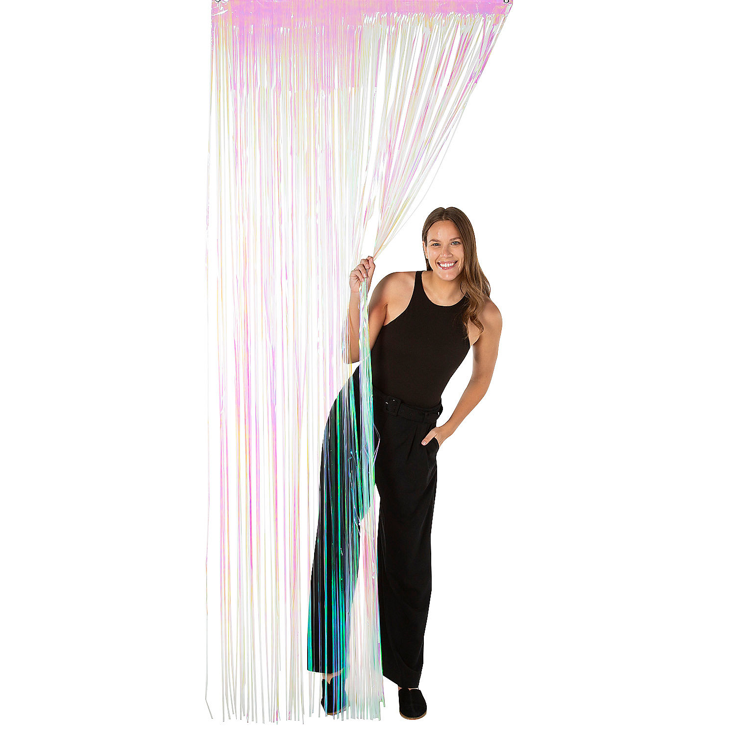 3 ft. x 8 ft. Iridescent Holographic Plastic Foil Fringe Curtain ...