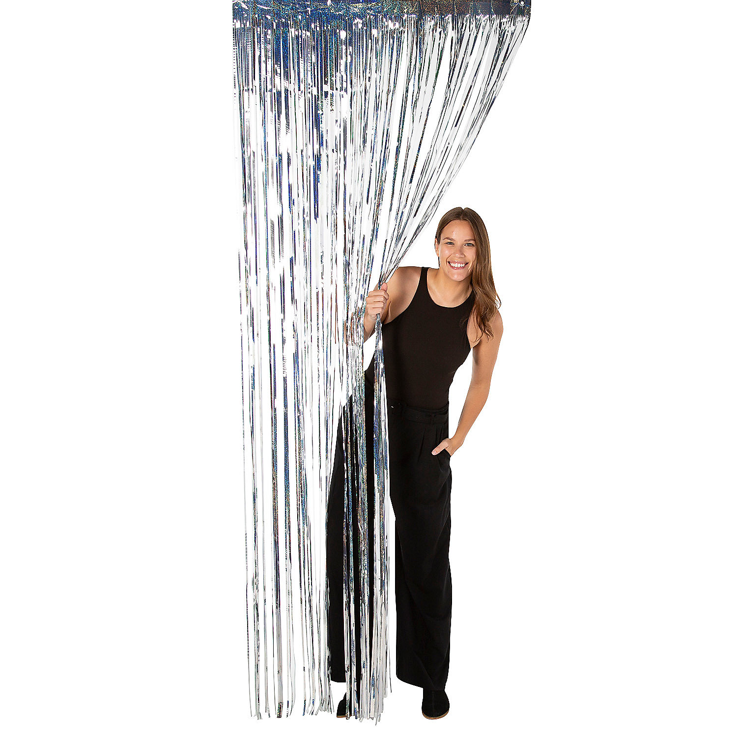 3 ft. x 8 ft. Silver Sparkling Metallic Plastic Foil Fringe Curtain ...