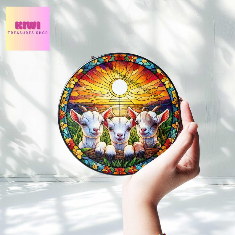 3 goats Peeking GLASS Suncatcher Hanging,baby goat lovers, Window ...