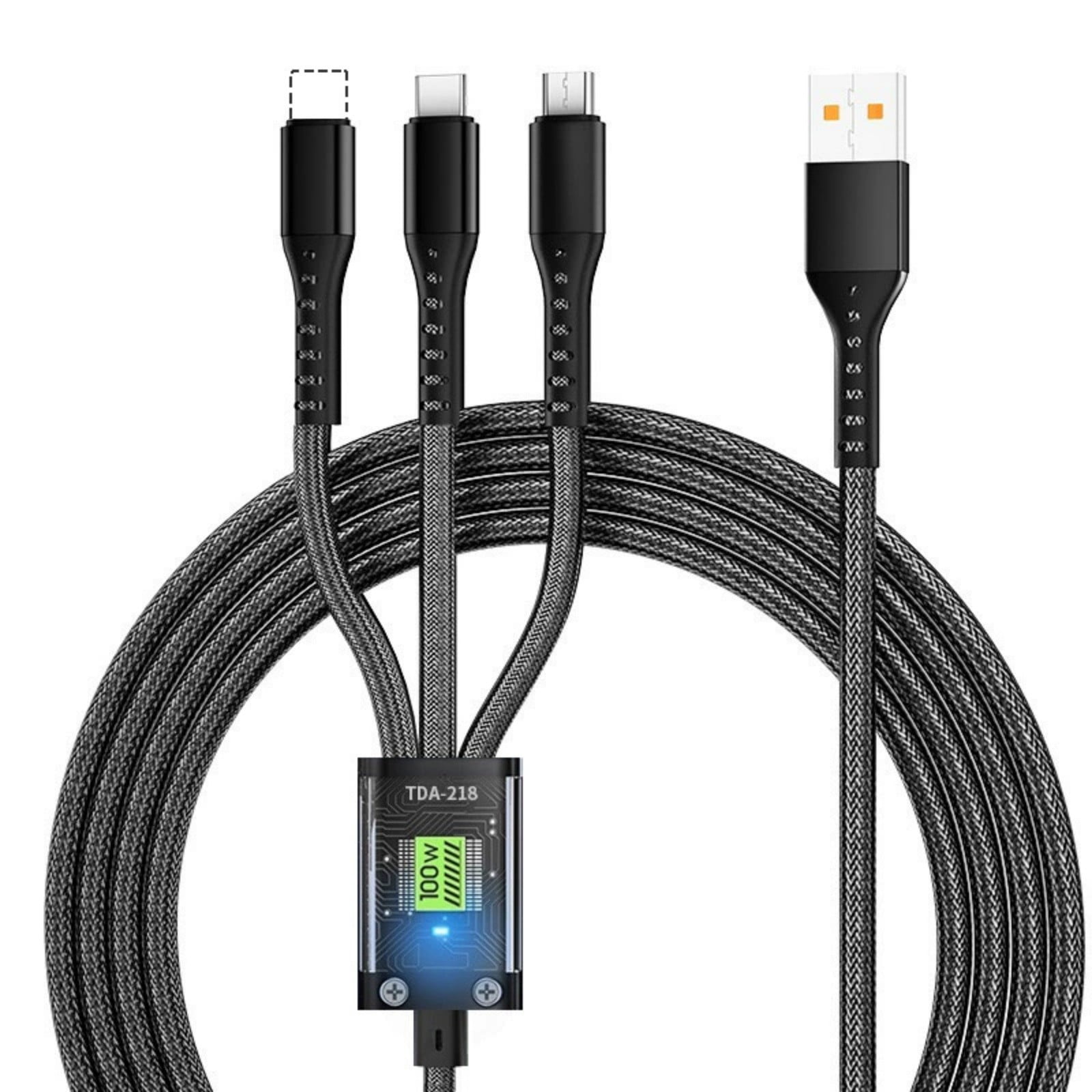 3-in-1 100w Fast Charging Cable Nylon Braided Kint Visual Chip Adapter ...