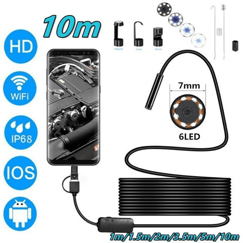 3-in-1 1080p HD 6LED Android Endoscope Camera 7mm Diameter Hard Cable ...
