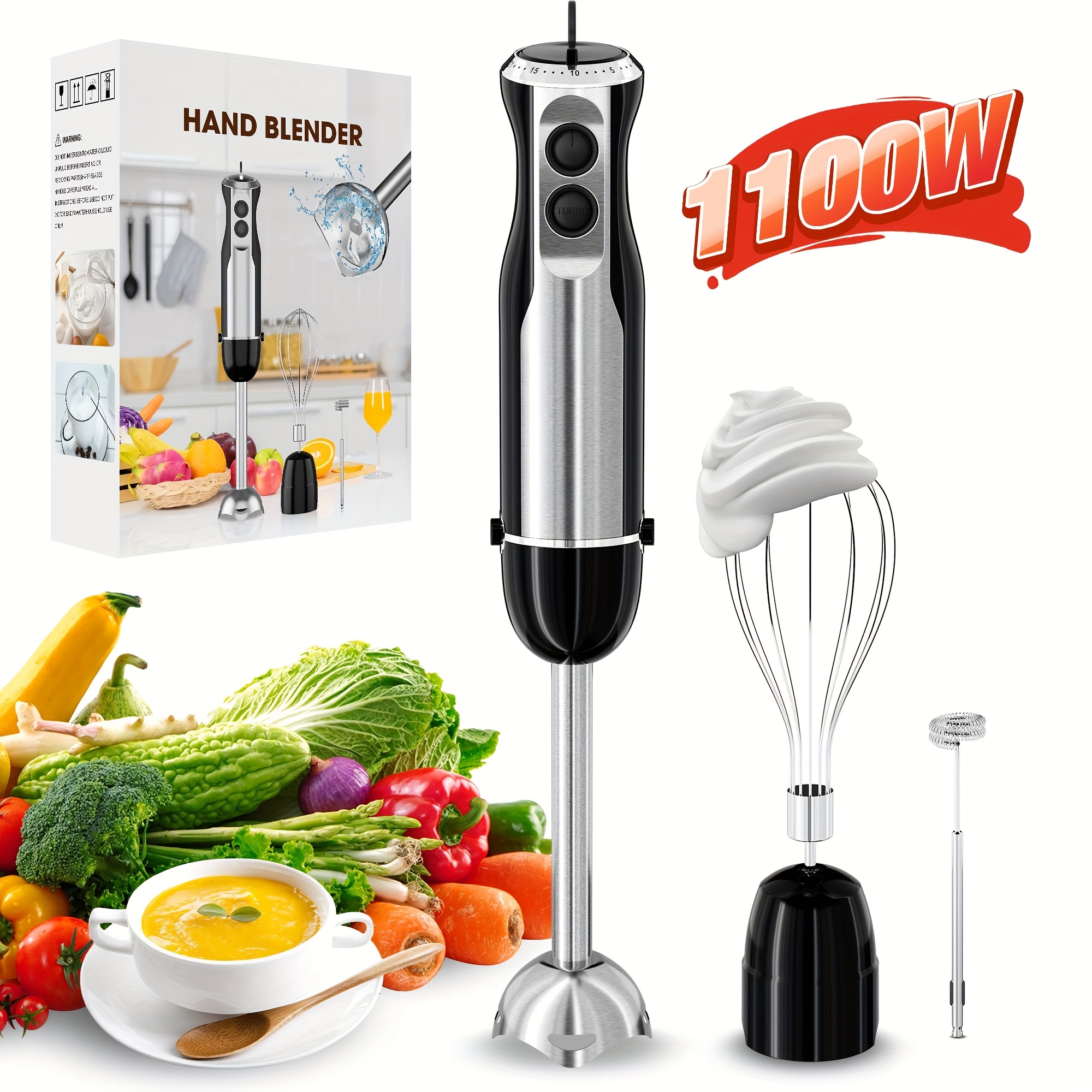 3-in-1 1100W Immersion Hand Blender - 21 Speeds + Turbo Boost, Chopper ...