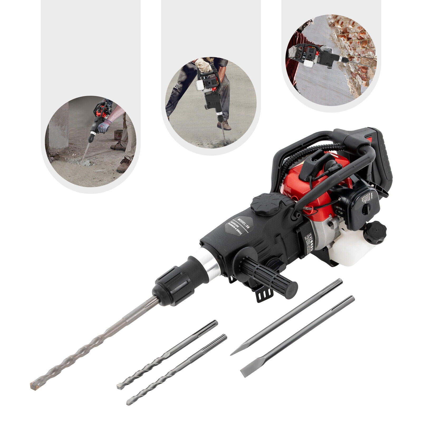 3 in 1 2 Stroke Gas Demolition Jack Hammer Concrete Breaker Drill with ...