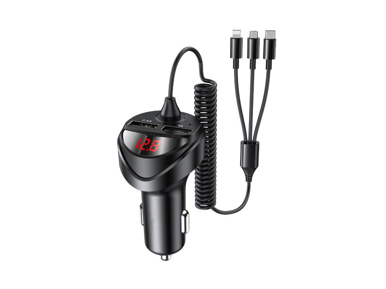 3 in 1 3.4A Dual USB Car Charger With Spring Cable Dual USB Fast ...