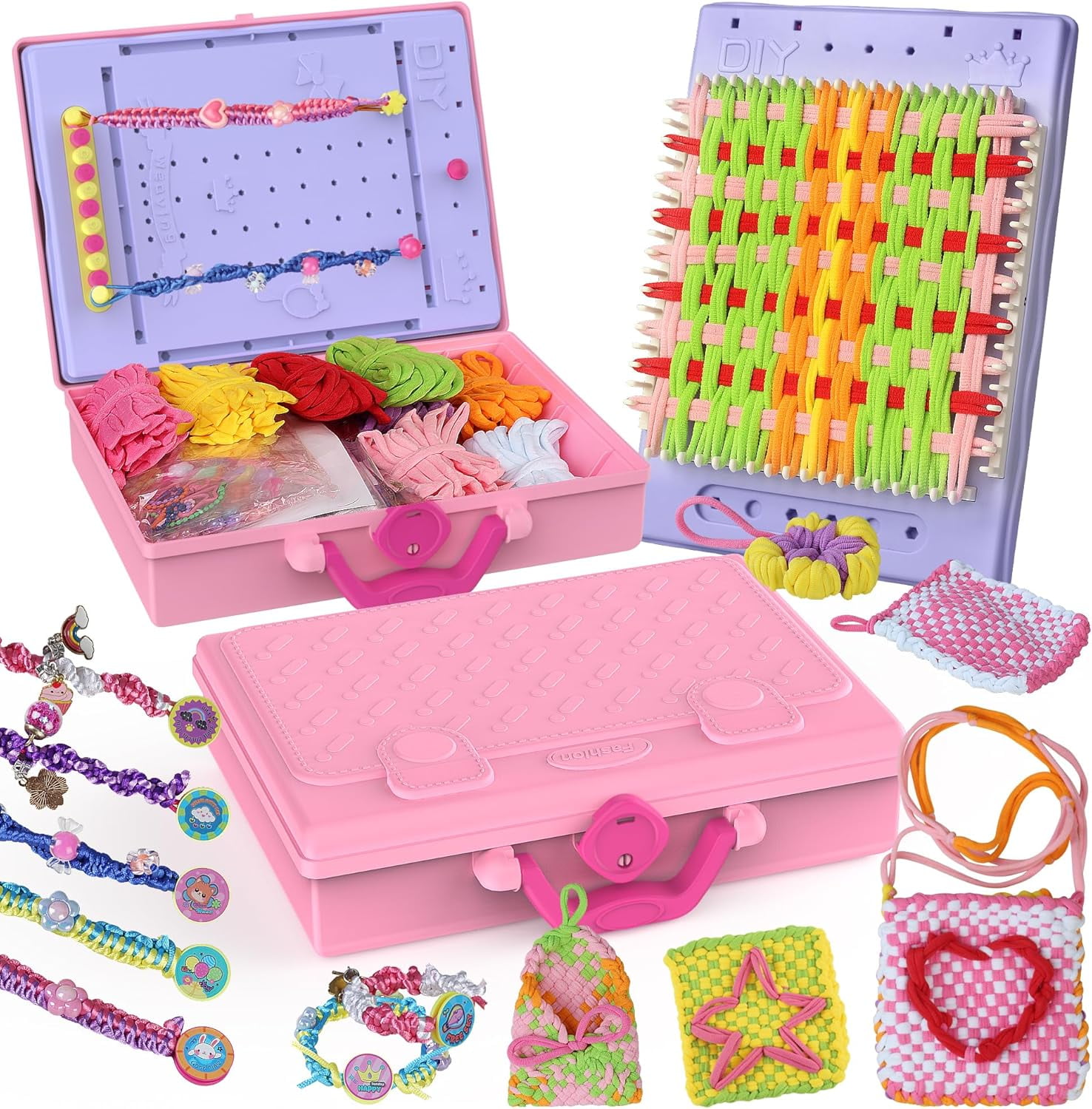 3-in-1 400Pcs+ Weaving Loom Kit，Friendship Bracelet Making Kit，Portable ...