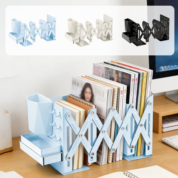 3-in-1 Adjustable Desktop Organizer Combined with Book Stand Pen Holder ...