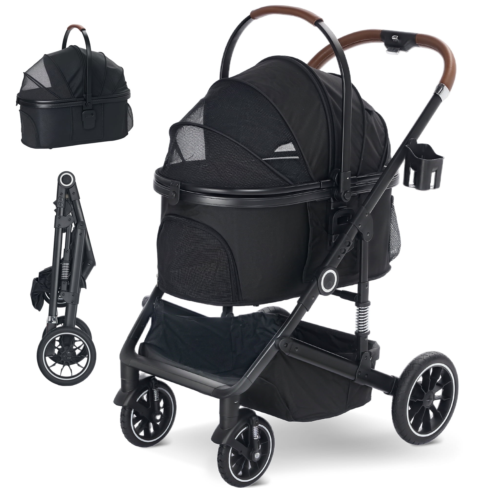 3 in 1 Adjustable Pet Stroller, Foldable Puppy Strollers for Dogs Cats ...