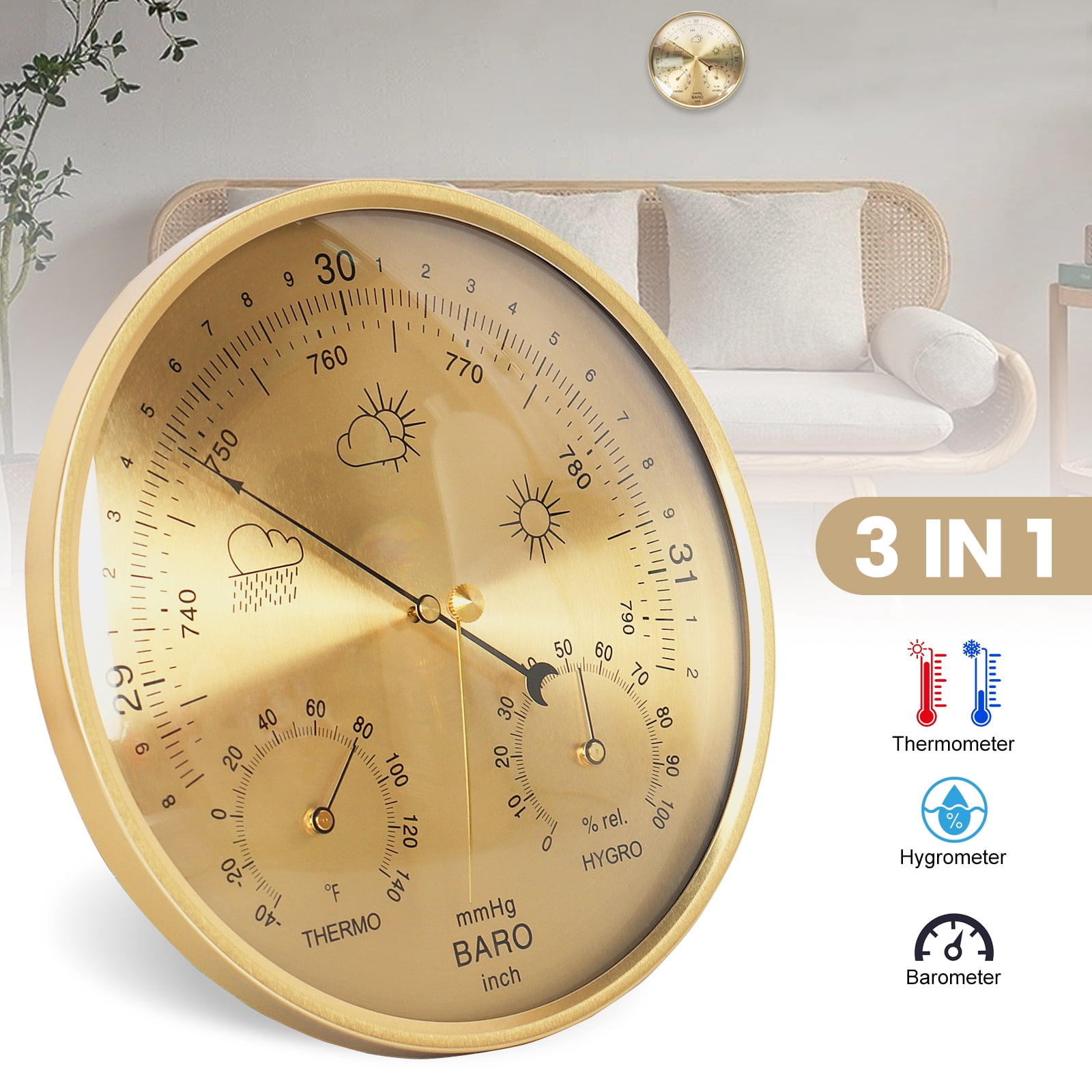 3-in-1 All-Season Wall Hanging Thermometer, Barometer, Hygrometer ...