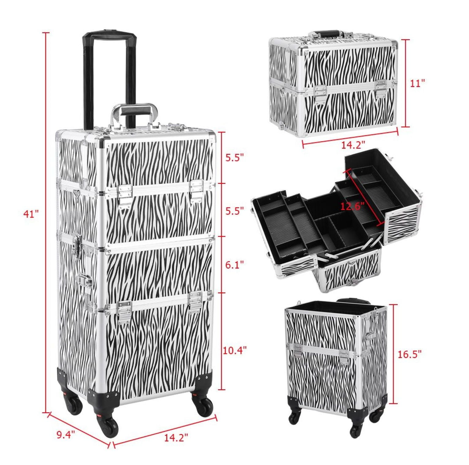 3 in 1 Aluminum Cosmetic Makeup Case Box White Zebra Print zebra stripes - Walmart.com